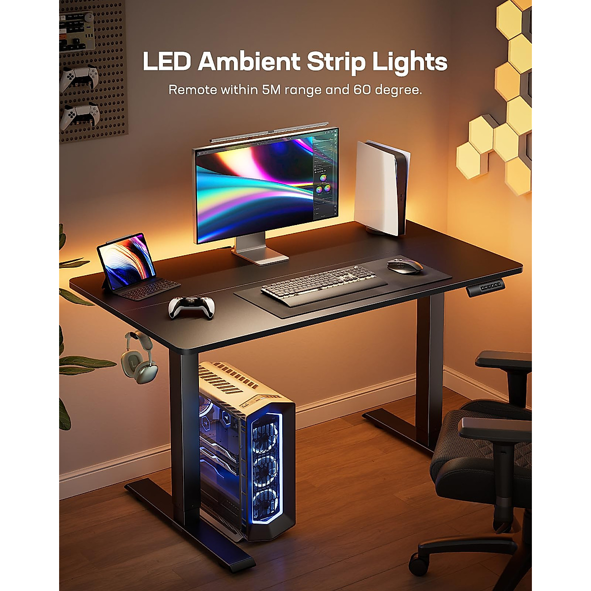 Marsail Electric Standing Desk, 48 * 24 Inch Height Adjustable Sit Stand up Desk with 3 Memory Preset, Headphone Hook Computer Desk Workstation for Home Office, Treadmill Pad