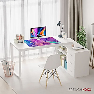 French Koko Large Mouse Pad, Desk Mat, Keyboard Pad, Desktop Home Office Decor School Essentials College Cute Extended Laptop Protector Accessories Pretty Mousepad Women Girls Big Marble Purple