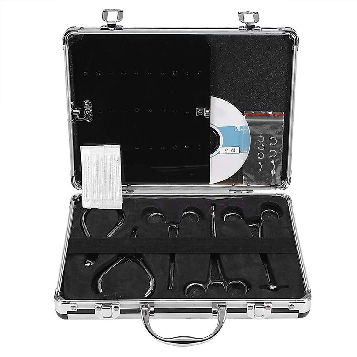 Professional Body Piercing Kit, Navel Ear Tongue Piercing Tools - Pliers, Needles, Teaching CD and Body Jewelry Included - Portable Piercing Kits with Case