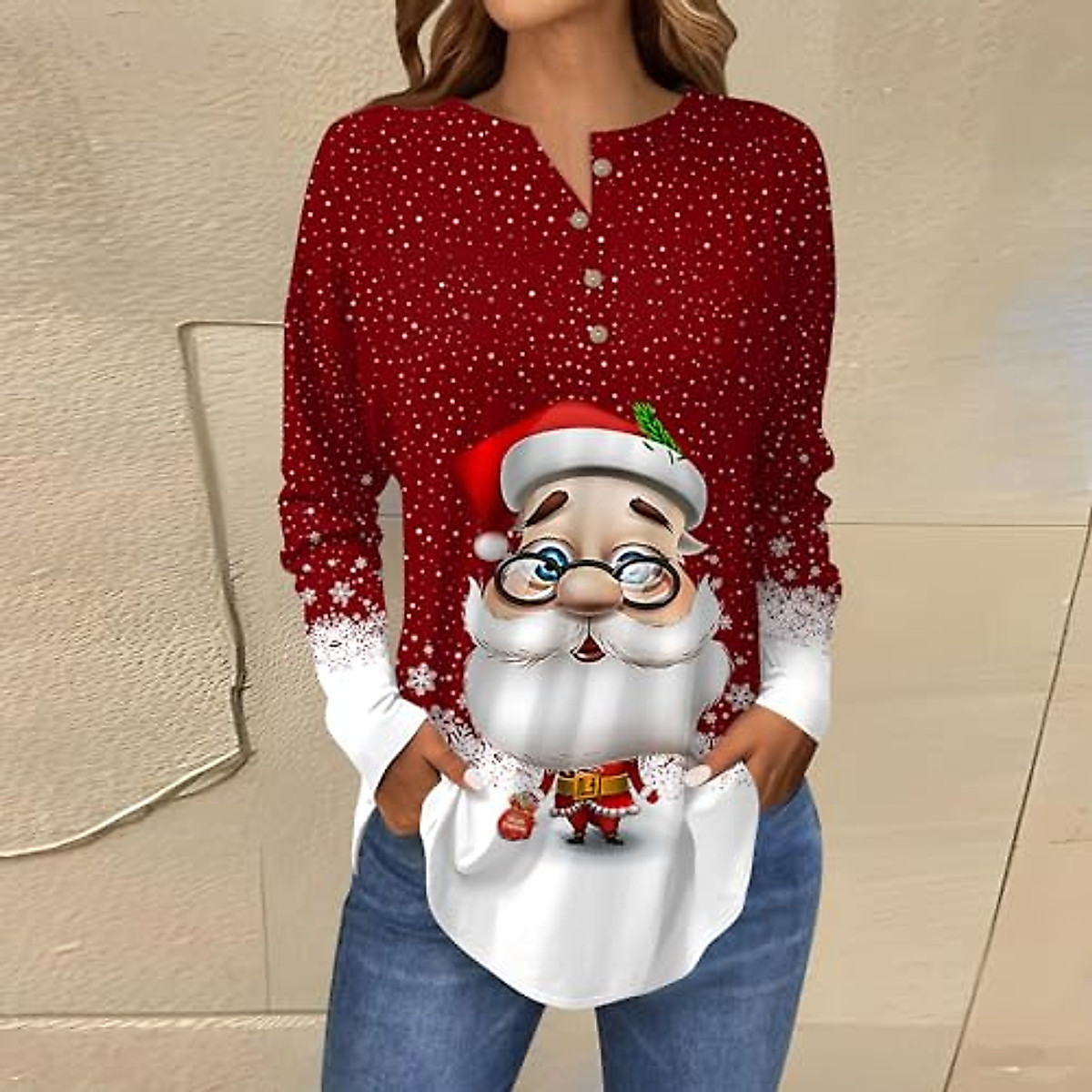 Christmas Oversized Sweatshirts for Women Button Up Sweatshirt Lightweight Plus Size Pullover Comfort Outfits Athletic Shirts Women Shirts(3-Wine,X-Large)