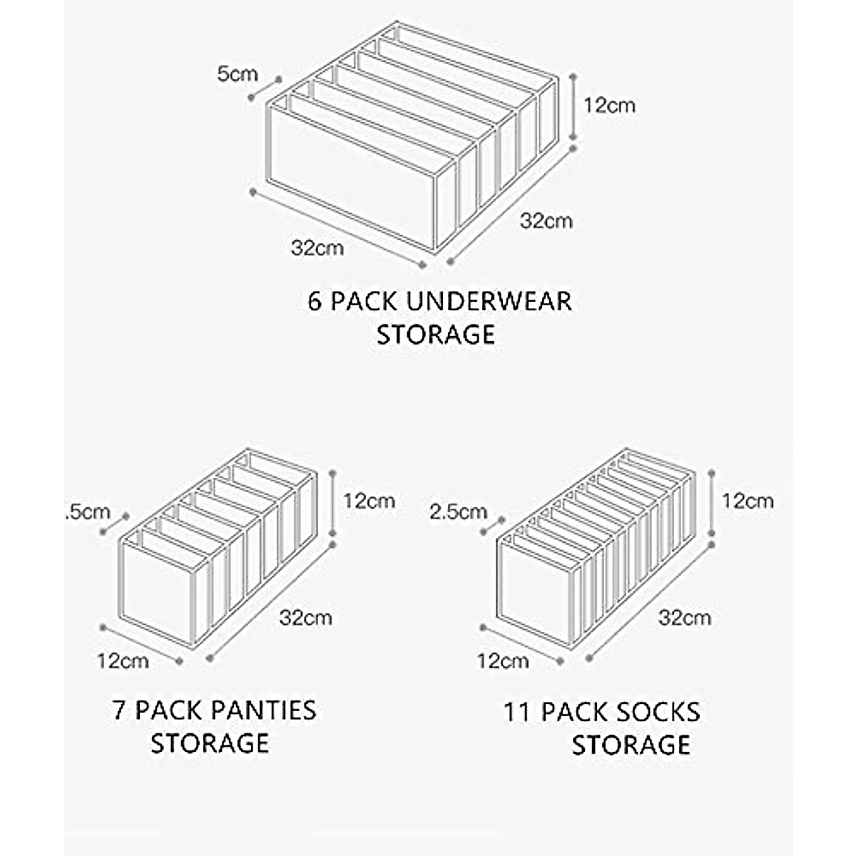 CHLD Underwear Drawer Organizer Set- Foldable Underwear Storage Divider Boxes for Clothes, Socks, Underwear and Bras (Grey)