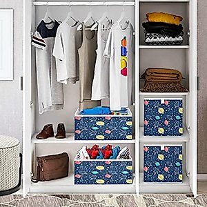 Blueangle Outer Space Pattern Cube Storage Bin, 11 x 11 x 11 in, Large Collapsible Organizer Storage Basket for Home Décor（683）