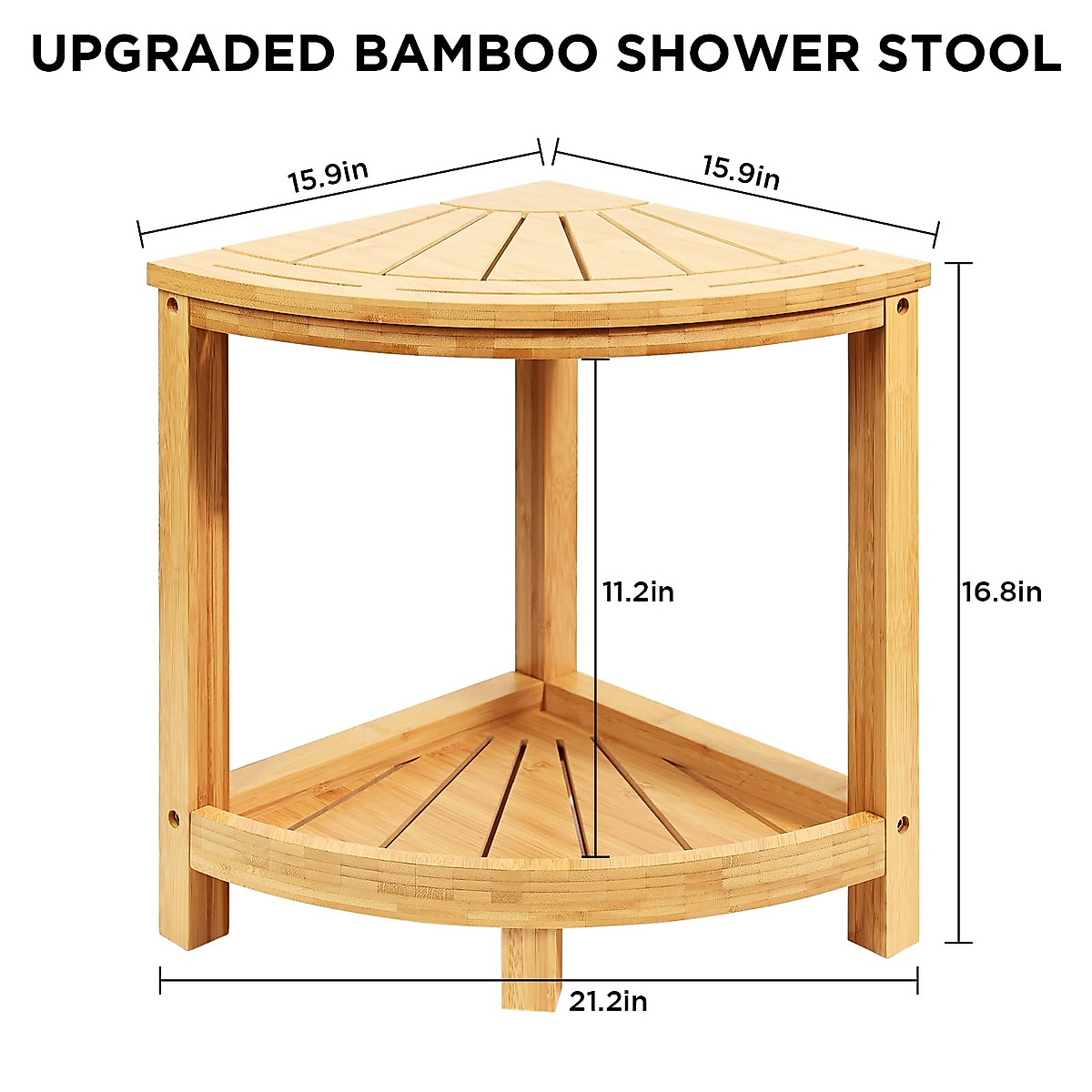 Ollieroo 2-Tier Bamboo Corner Shower Stool for Shaving Legs, Waterproof Shower Bench with Storage Shelf and Soap Dish, Shower Chair for Inside Shower, Non-Slip Shower Foot Rest(Natual)