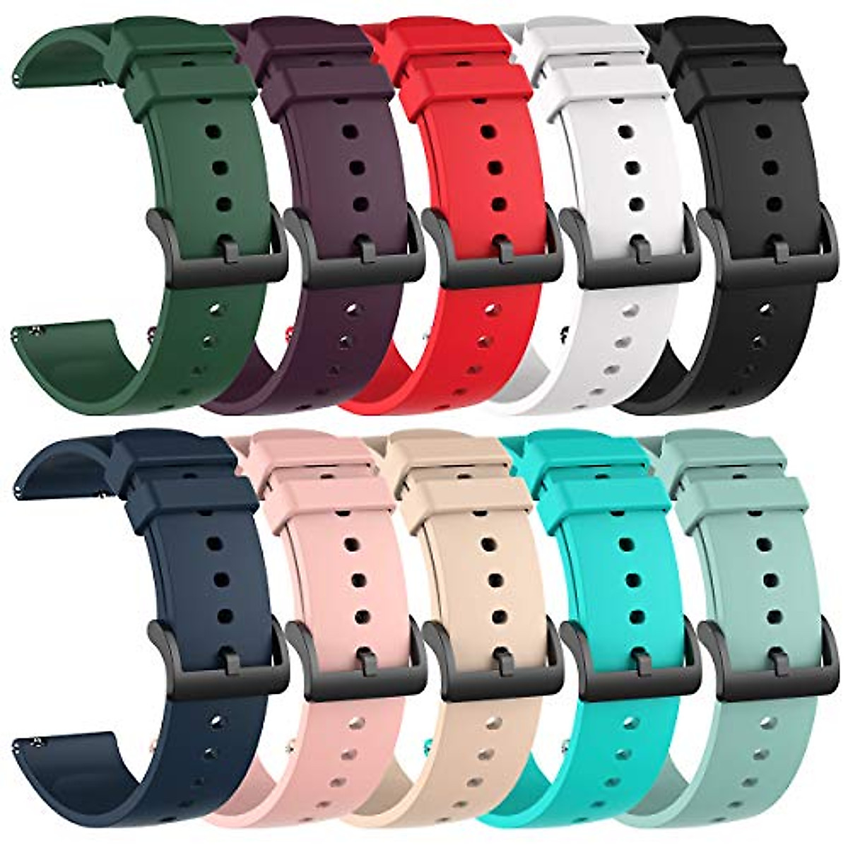 Chofit 10 Pack Silicone Bands Compatible with Amazfit GTS/GTS2/ GTS 3/GTS 2e/GTS 2 mini/GTS 4 mini/GTS 4/GTR mini, 20MM Band Replacement Quick Release Watch Straps for Amazfit Bip U Pro/Bip/Bip Lite/Bip S/Bip S lite/Bip U/Bip 3/Bip 3 Pro