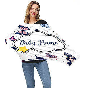 Baby Car Seat Stroller Covers Custom Name Cartoon Butterfly Nursing Cover Breastfeeding Scarf Soft Breathable Stretchy Coverage Carseat Canopy Cover for Boys and Girls Multi Use