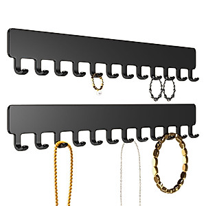 Josmimic Necklace Holder Hanging Jewelry Organizer - Jewelry Organizer for Necklace, Self-Adhesive Necklace Organizer, Wall Jewelry Organizer,2 PCS, Black