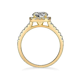 PAVOI 14K Gold Plated Square Halo Engagement Rings | Premium Cubic Zirconia Promise Eternity Ring for Women | Wedding Bands (Yellow Gold, 5)