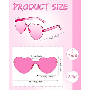 ZHANGBY 9 Pairs Heart Sunglasses for Women Frameless Trendy Transparent Hot Pink Glasses (Pink)