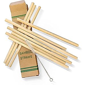 WorldFront Naturals Reusable Straws with Case & Straw Cleaner Brush - Eco Friendly Bamboo Straws Reusable Pack of 10, Used as Cocktail Straws, Smoothie Straws, Travel Straws, Coffee Straws