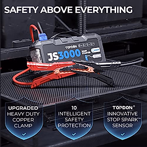 Car Battery Jump Starter, TOPDON JS3000 12V 3000A Battery Booster Jump Starter Pack for Up to 9L Gas/ 7L Diesel Engines, Portable Car Battery Charger with Handle Jumper Cable and EVA Protection Case