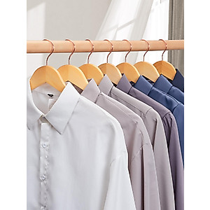 Smartor Wooden Hangers 10 Pack, Durable Coat Hanger Wood Hangers with Bar, Premium Suit Hangers for Men Women - Heavy Duty Hangers Pants Hanger Set with 360° Rose Gold Rotatable Hook, Natural