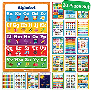 20 Classroom Educational Posters For Preschoolers Toddlers Kindergarten Elementary - 16" x 11" - 20pcs - Learning Posters For Toddlers Wall Preschool Kindergarten Kids Posters Classroom Supplies Decor