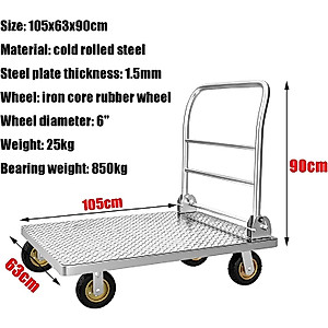 Platform Truck Platform Truck Steel Flat Handtruck with Wheels Folding Push Cart 120 * 80cm Flatbed Cart Load 600kg Moving Dolly Cart Reliable