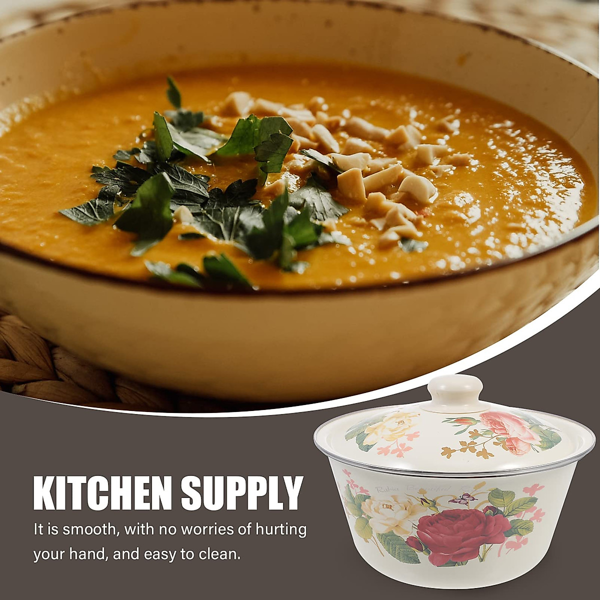 Hemoton 2 pcs Enamel Soup Bowl Vintage Enameled Basin Retro Enameled Bowl Lard Pot with Lid Enamel Mixing Bowl Enamelware Large Salad Serving Bowl Ramen Basin