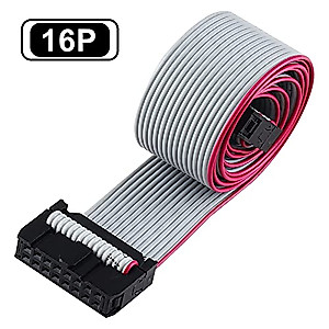 Augiimor 6 PCS 16 Pin Ribbon Cable 2.54 mm Pitch F/F IDC Connector Flat Ribbon Cable, F/F IDC Flat Ribbon Cable Connector Dual Row Data Cable (16 Pin, 60cm Length)