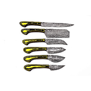 Custom Handmade Damascus Chef Knives Set/Kitchen Knives 6 Pieces Set SS-17321 (Yellow Resin) (Yellow ans Black)