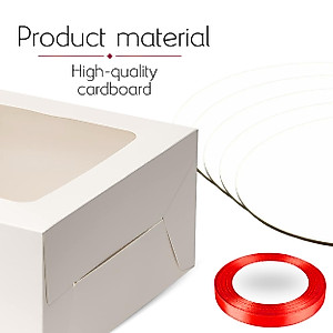BELMAKS 10 Inch Cake Box Set – Disposable Cake Containers with Lids and Red Ribbons Bakery Boxes with Window Tall Cake Boxes 10 Inch and 10 Inch Cake Drum Paper Box for Cake with Ribbon and Cake Board