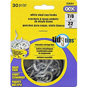 OOK 50684 7/8-Inch 30 Pieces White Vinyl Mug Hooks Tidy Tins 30 pcs
