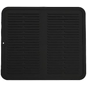 S&T INC. Silicone Mat for Kitchen Counter, Kitchen Drying Mat, Large Dish Drying Mat Silicone, Heavy Duty, Non-Slip, Dishwasher Safe and Heat Resistant, Black, 16 Inch x 18 Inch, 1 Pack