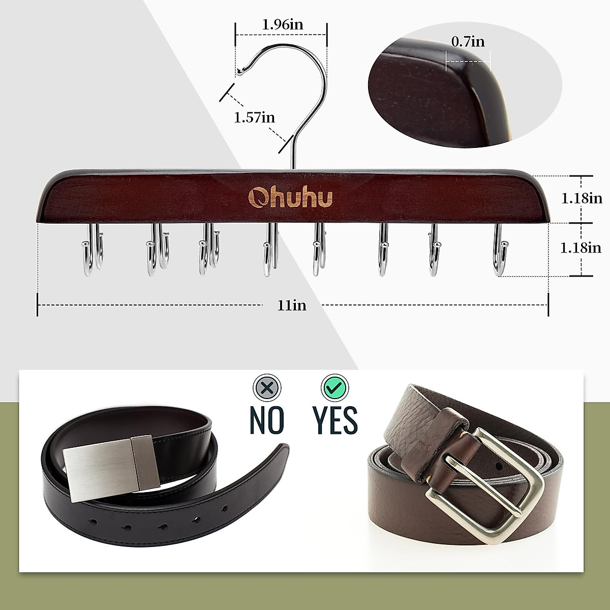Belt Hanger Organizer for Closet: Ohuhu 16 Hooks Max 48 Belts Tie Rack Wooden Belt Holder for Storage 360 Degree Rotating Space Saver Organizer for Men Women Belt Tie Scarf Tank Top Accessories-Walnut