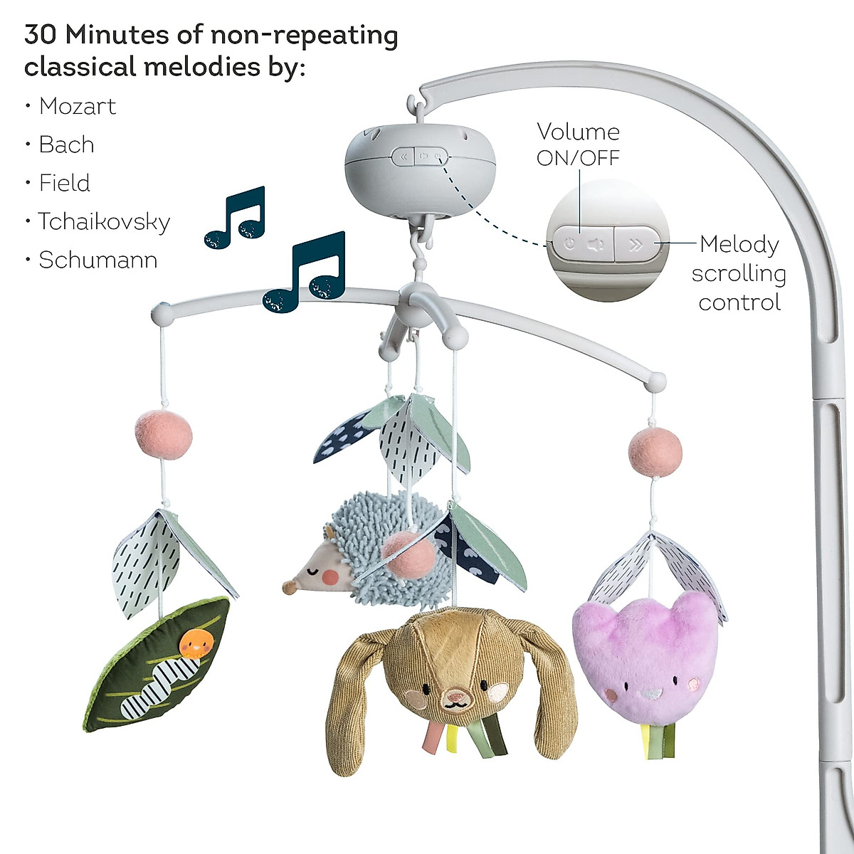 Taf Toys Baby Crib Mobile with Music and Lights - Musical Crib Toy with Non-Repeating Classical Melodies, Stimulates Baby's Senses and Emotional Intelligence, Ideal for Boys and Girls Nursery Decor