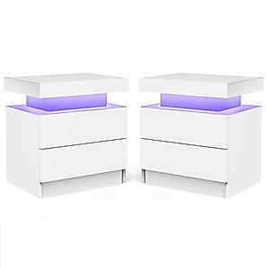 DobleCliCli LED Nightstand Set of 2, Modern End Side Table with 2 Drawers, 20.5" Tall LED Storage Cabinet, Bedside Furniture for Bedroom, Living Room, Salon and Office, White
