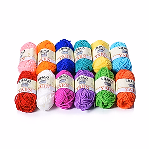 LIHAO 12 Skeins Mini Yarn for Knitting Crochet Craft - 100% Acrylic