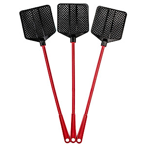 OFXDD Rubber Fly Swatter, Long Fly Swatter Pack, Fly Swatter Heavy Duty, Red Color (3 Pack)