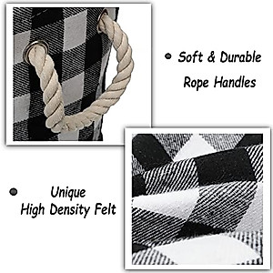 Round Collapsible Storage Organizer Bins Buffalo Checked Baskets with Woolen Fabric Kid's Pet's Toys and Accessory Storage Bins for Home Decor, White Black Grid, M