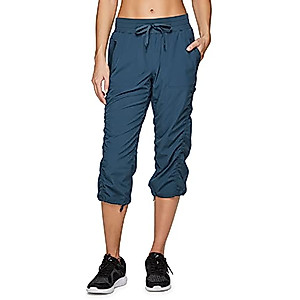 RBX Women's Stretch Woven Lightweight Body Skimming Drawstring Capri Pant Vista Teal XL
