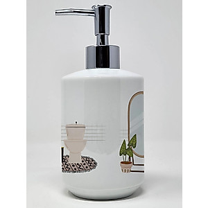 Caroline's Treasures WDK5711SOAP Black French Bulldog in Bathtub Ceramic Soap Dispenser Hand Soap Dispenser Pump Bottles for Bathroom Kitchen, Empty Refillable Liquid Soap Container
