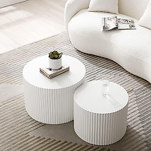 WEALTHOME Nesting Coffee Table Set of 2, Modern Nesting Round Coffee Table Accent End Table Side Table for Living Room Apartment