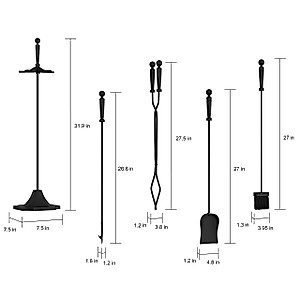 Lavish Home 5-Piece Fireplace Tools Set - Essential Heavy-Duty Accessories for Fireplaces - Includes Tongs, Shovel, Broom, Poker, and Stand