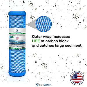 SafeWater RO Essentials Kit: (2) Premium Carbon Block Filters & (1) Premium Sediment Filter- Made in U.S.A & NSF Certified to Reduce Fines, Sediment, Chlorine, Taste, Odor, and Harsh Chemicals.