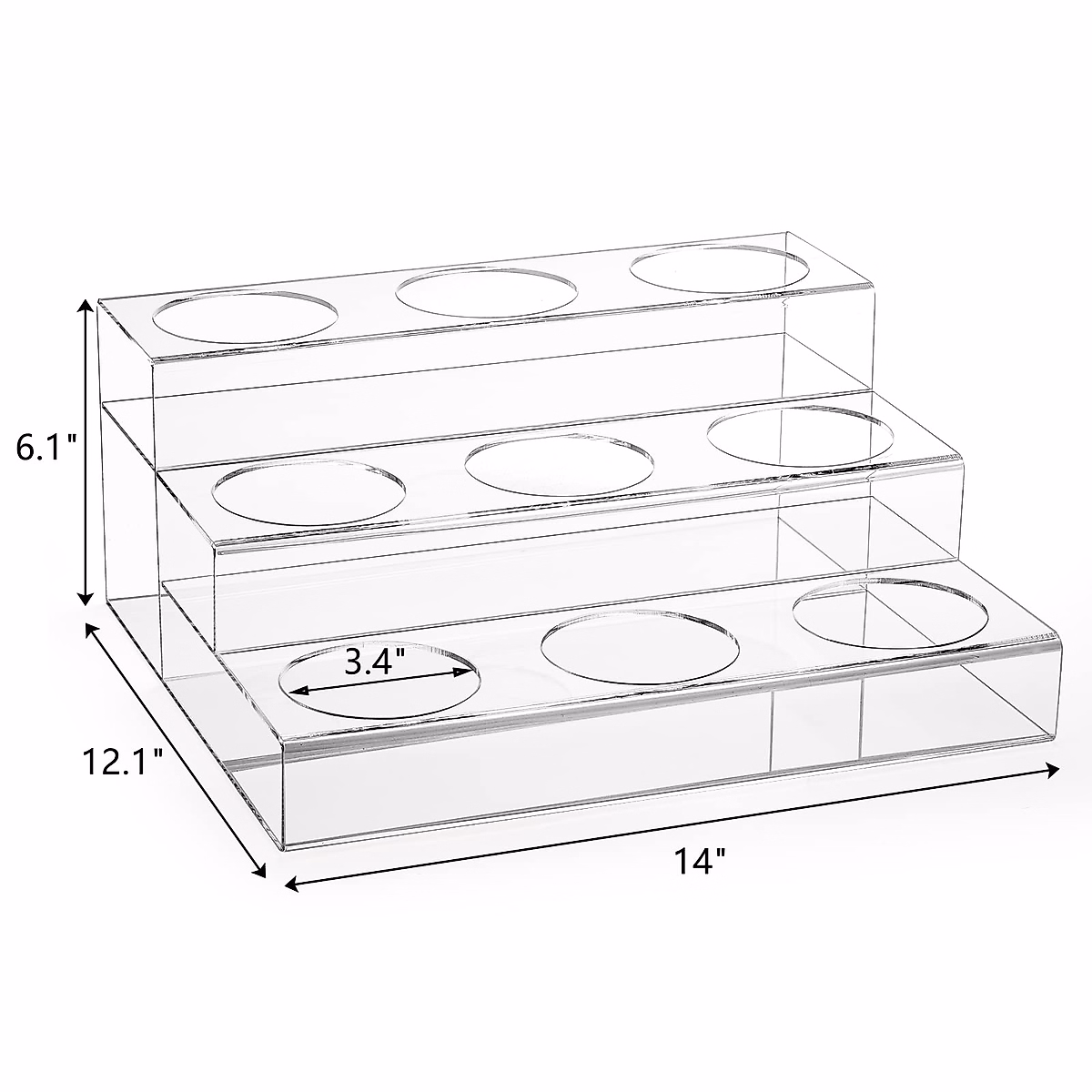 Frcctre Acrylic Wine Bottle Holder, 3 Tier 9 Bottles Acrylic Wine Rack Bottle Display Stand Riser Display Shelf Clear Countertop Tiered Storage Holder for Wine, Champagne, Coffee Syrup