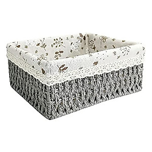 ＫＬＫＣＭＳ Multipurpose Rattan Storage Basket Decorative Baskets for Living Room Tabletop Bedroom, Medium Grey A