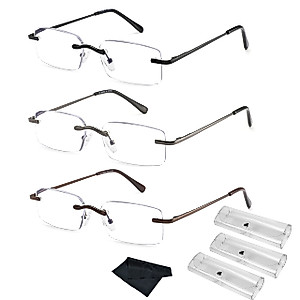 HIYANJN Frameless Reading Glasses Blue Light Blocking Rimless Computer Reader For men Lightweight Eyeglasses(3-Pack,1.50)