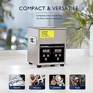 CREWORKS Professional Jewelry Cleaning Machine, 2L Jewelry Cleaner Ultrasonic Machine with Heater & Timer, Digital Ultrasonic Cleaner for Cleaning Denture Dental Oral Irrigator Parts Retainer Glasses