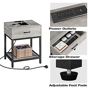 GAOMON 3 Pieces Bedroom Furniture Set, Queen Metal Platform Bed Frame with Night Stand Set 2, Bed Frame with Storage and Steel Slat Support, Nightstand with Charging Station and Drawer, Bedroom Sets