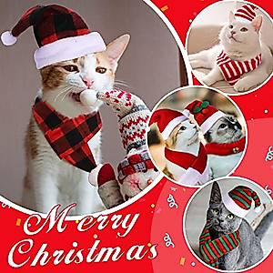 10 Pieces Christmas Cat Santa Hats with Scarf and Collar Set, Christmas Cat Costumes Pet Santa Hat Scarf Set Puppy Dog Christmas Hat Xmas Cat Outfit for Cats Small Dogs Puppy Christmas Accessories