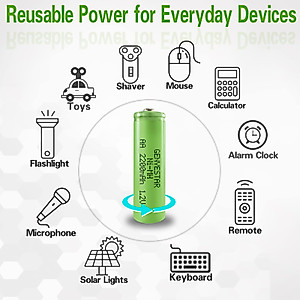 GENYESTAR Rechargeable AA Battery NIMH 1.2V Double A 2200mAh High Capacity 4 Pack Pre-Charged Solar Batteries Low Self Discharge for Solar Light Replacement Electronic Toys Household Devices