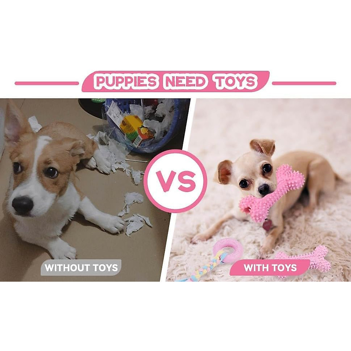 Bambinom Puppy Chew Toys, 6 Pack Puppy Teething Toys for Small Breed, Soft Rubber Cute Pink Dog Toys, Eco-Friendly, Teeth Cleaning Interactive for Small Dogs