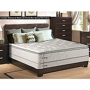 Mattress Solution 10-Inch Medium Plush Pillowtop Innerspring Fully Assembled Mattress And 4" Low Profile Metal Box Spring/Foundation Set With Frame, Twin XL