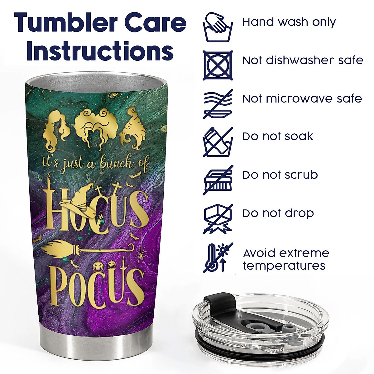 34HD Hocus Gifts for Women, Another Glorious Morning Hocus Tumbler Stainless Steel with Lid 20 oz, A Bunch of Hocus Mug, Halloween Gifts for Movie Lovers, Three Witches 3