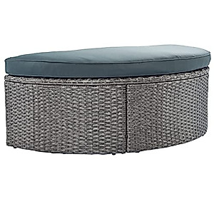 HHOK 2-Piece All-Weather PE Wicker Conversation Sofa, Outdoor Patio Half-Moon Sectional Furniture Set w/Side Table for Umbrella, Suitable for Poolside, Backyard Porch, Rattan+Gray Cushion