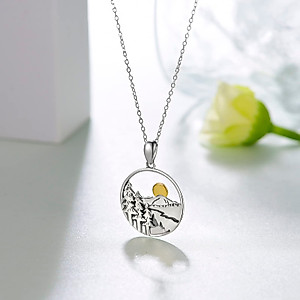 Yorionke Mountain Necklace Sterling Silver Mountain Pendant Necklace Nature Jewelry Gift for Skiers, Hikers, Campers, Climbers,Nature Lovers