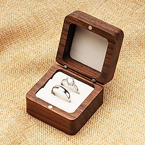 COSISO Square Solid Wood Double Ring Box Case for Wedding Ceremony Engagement Proposal,Wooden Ring Holder for 2 Rings (Beige Inner)