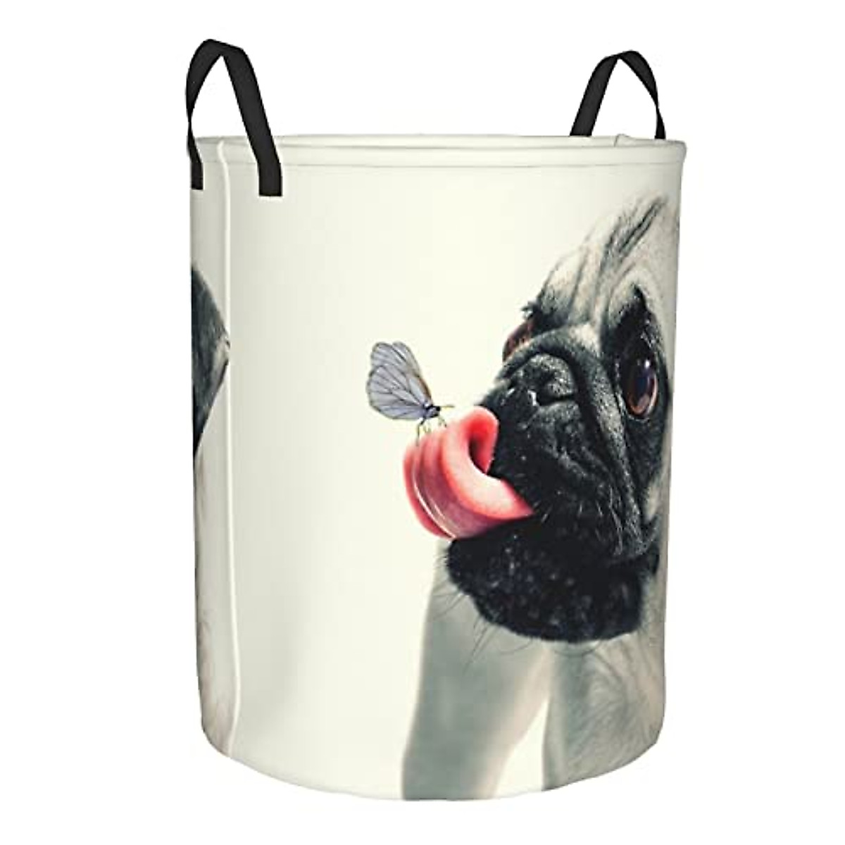 FeHuew Funny Chubby Pug Dog Collapsible Laundry Basket with Handle Waterproof Fabric Hamper Laundry Storage Baskets Organizer Large Bins for Dirty Clothes,toys,Bathroom