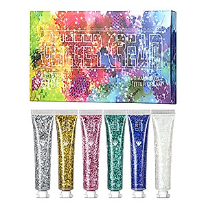 6 Pack Body Glitter Gel Face Glitter for Body, Face, Eye, Hair, Nails Glitter Makeup Liquid Long Lasting Sparkling Mermaid Chunky Glitter Gel for Festival Art Party Halloween (6 Color Sets)