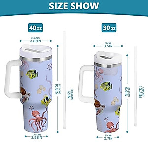 DIGTIA Stainless Steel Insulated Tumbler w/Handle & Straw, Turtles Octopus Double Wall Vacuum Travel Coffee Mug Cup w/Lid, Leak-Proof Sports Fish Sea Water Bottle,30oz